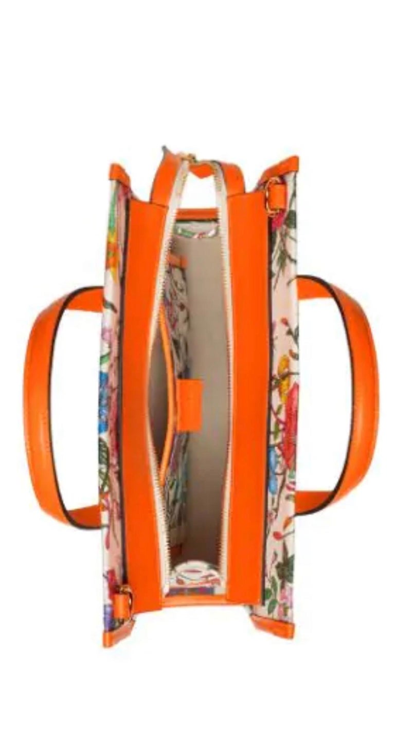 Brand New Gucci flora canvas neon orange handbag with Extra Shoulder ...