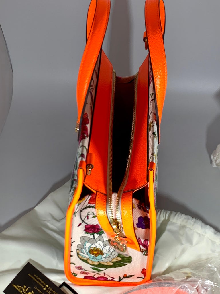 Brand New Gucci flora canvas neon orange handbag with Extra Shoulder ...
