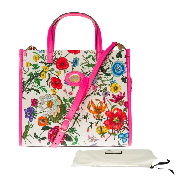 BRAND NEW / Gucci Flora Tote in pink print vinyl For Sale at 1stDibs