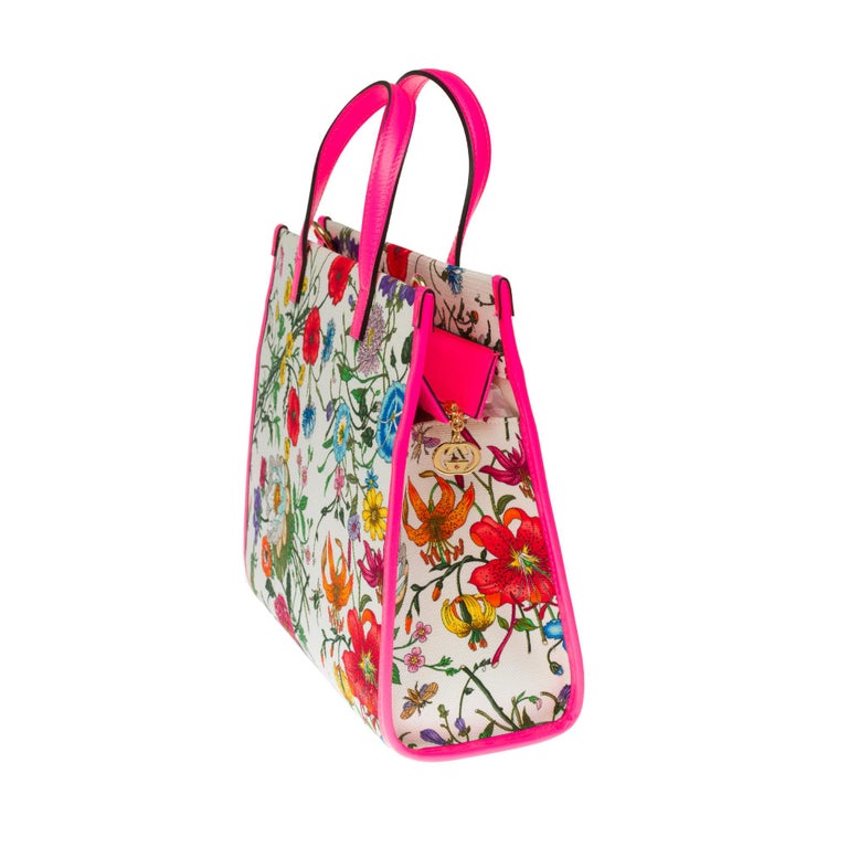 BRAND NEW / Gucci Flora Tote in pink print vinyl For Sale at 1stDibs