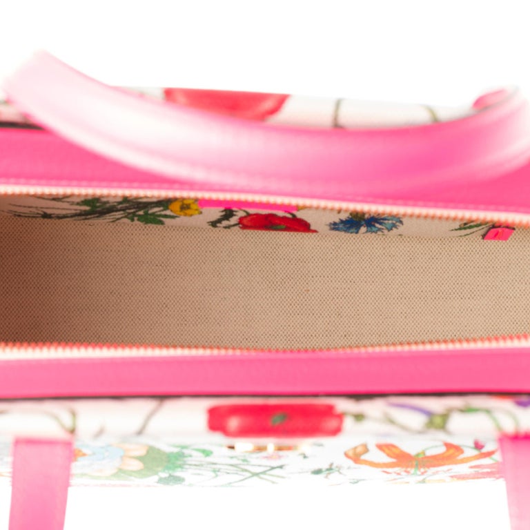 BRAND NEW / Gucci Flora Tote in pink print vinyl For Sale at 1stDibs