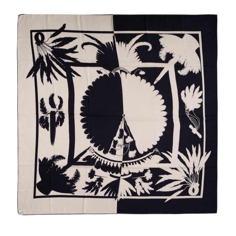 Brand New- Hermès 140 Brazil Shawl in Beige and black Cashmere at 1stDibs