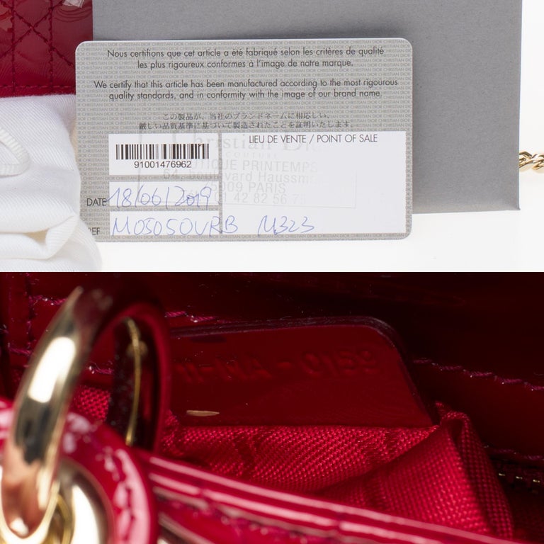 Brand new - Mini Lady Dior handbag with strap in cherry red patent ...