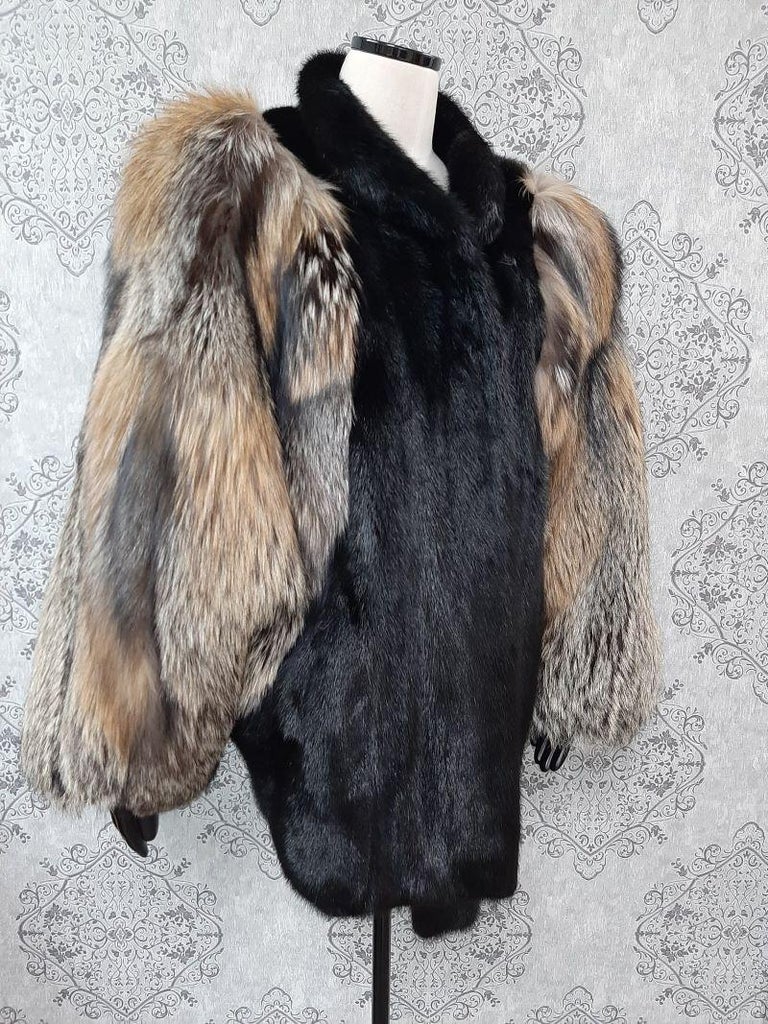 Brand new mink fur coat with fox fur sleeves size 20 XL For Sale at 1stDibs
