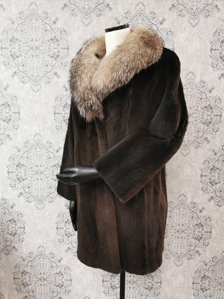 Brand new sheared beaver fur coat with crystal fox trim size 14 For ...