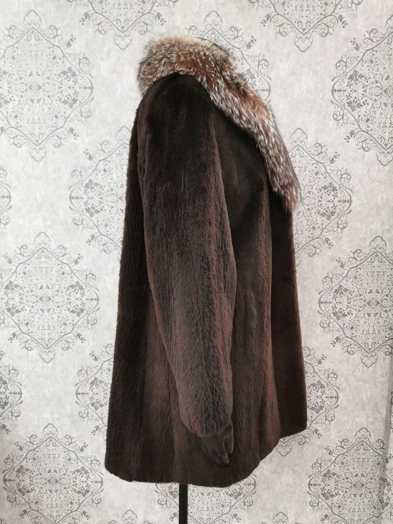 Brand new sheared beaver fur coat with crystal fox trim size 14 For ...