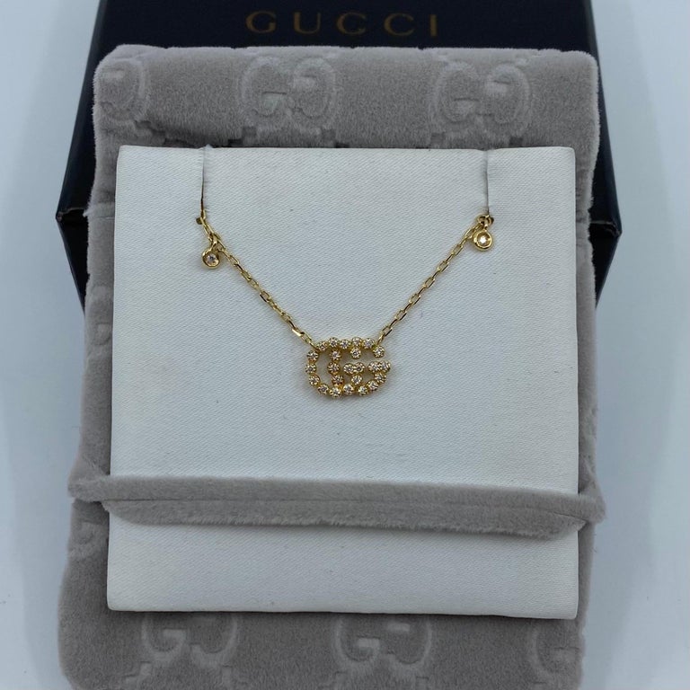 Brand New with Tags Gucci GG Logo Running Diamond Necklace 18 Karat ...