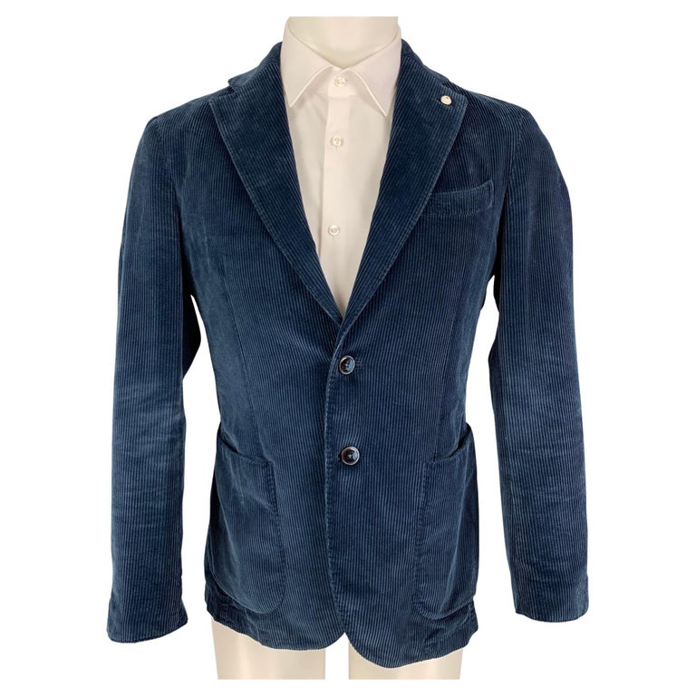 BRANDO Size 36 Blue Corduroy Cotton Notch Lapel Sport Coat For Sale at ...
