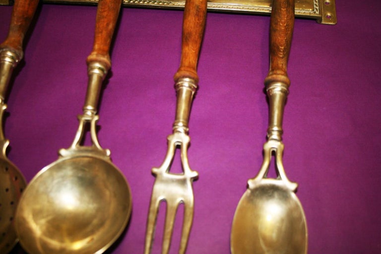 Brass Old Kitchen Utensils with from a Hanging Bar, Early 20th Century ...