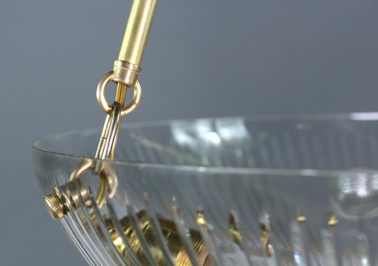 Brass 3 Legged Pendant Light Fluted Clear Glass Dish Shade For Sale at ...