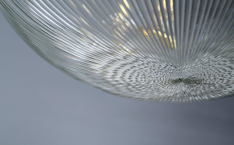 Brass 3 Legged Pendant Light Fluted Clear Glass Dish Shade For Sale at ...