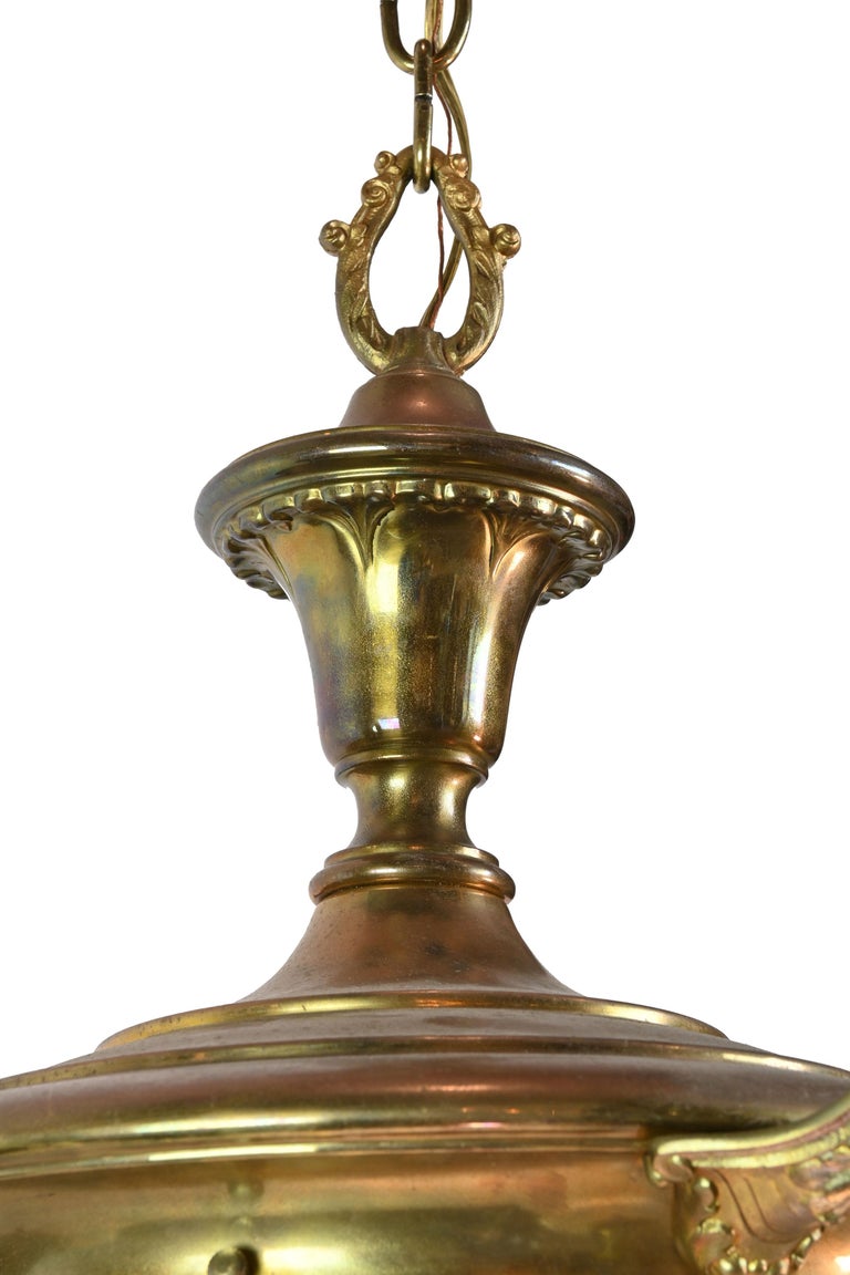 Brass 4 Light Pan with Etched Shades and Center Bowl For Sale at ...