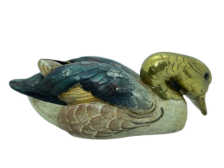 Brass Accented Hand Painted Duck Decoy Figurine Statue, 1980s ...