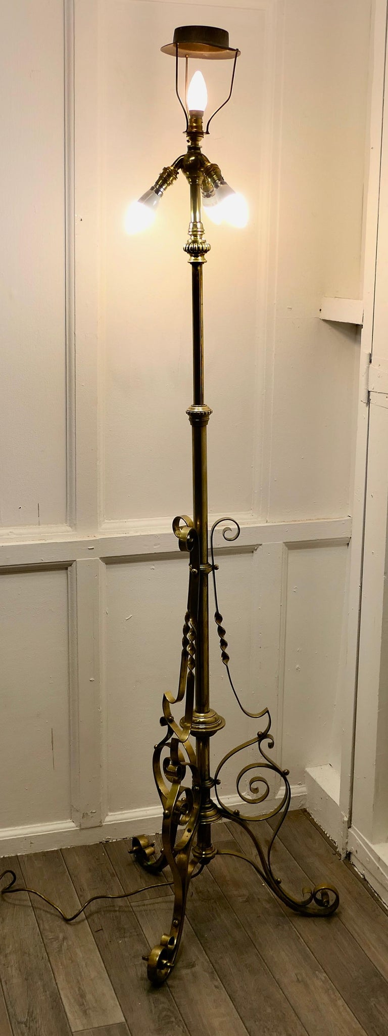 Brass Adjustable Arts and Crafts Floor Lamp For Sale at 1stDibs