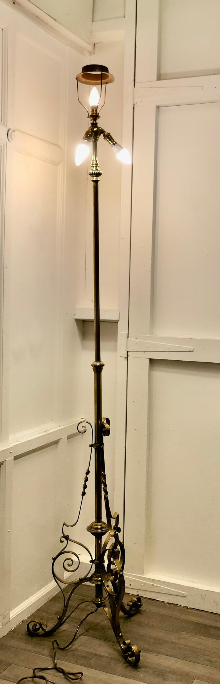 Brass Adjustable Arts and Crafts Floor Lamp For Sale at 1stDibs