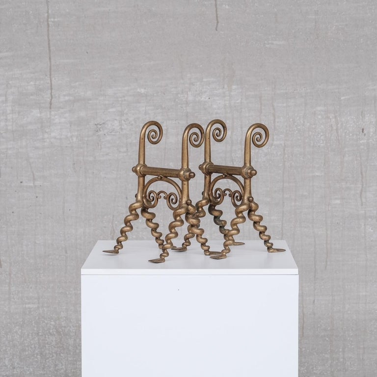 Brass Aesthetic Antique Fire Dogs For Sale at 1stDibs