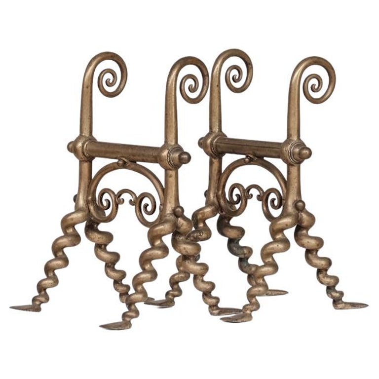 Brass Aesthetic Antique Fire Dogs For Sale at 1stDibs