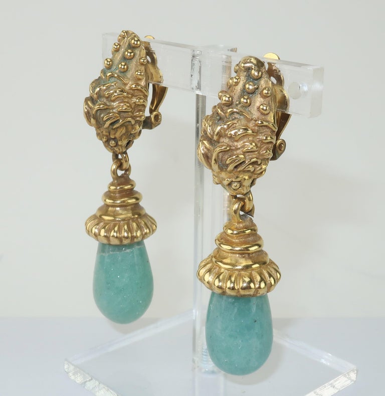 Brass and Agate Foo Dog Clip On Earrings, 1980’s For Sale at 1stDibs