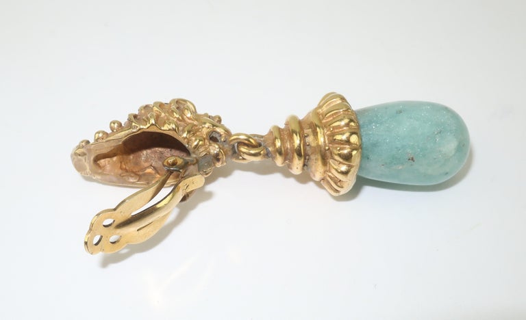 Brass and Agate Foo Dog Clip On Earrings, 1980’s For Sale at 1stDibs