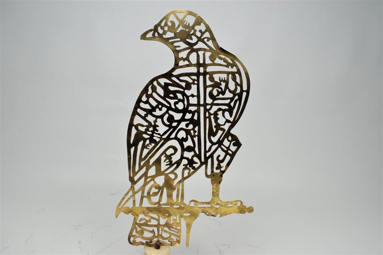Brass Alam Hand Cutwork Calligraphy in the Shape of a Falcon, 20th ...