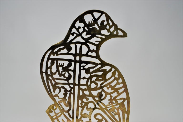 Brass Alam Hand Cutwork Calligraphy in the Shape of a Falcon, 20th ...