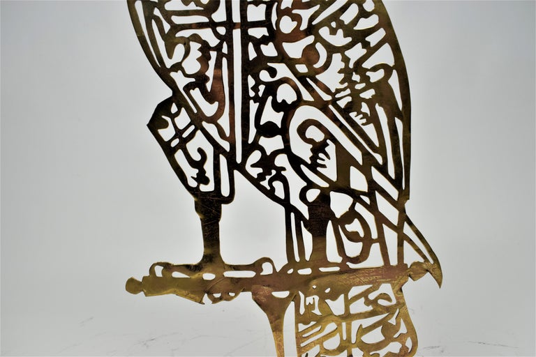 Brass Alam Hand Cutwork Calligraphy in the Shape of a Falcon, 20th ...