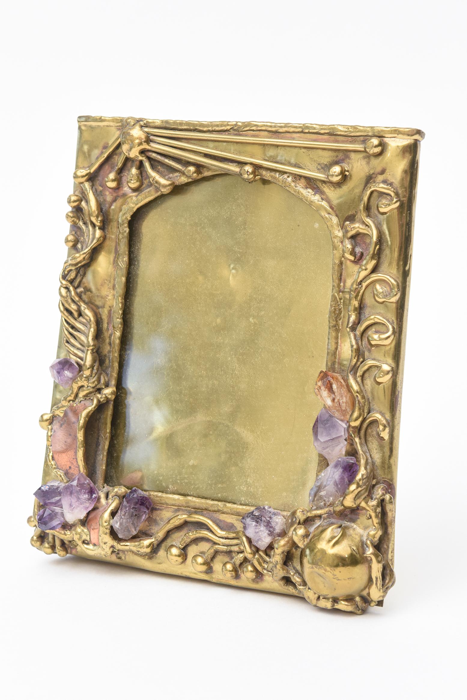Brass, Amethyst and Quartz Hand Forged Picture Frame Desk Accessory ...