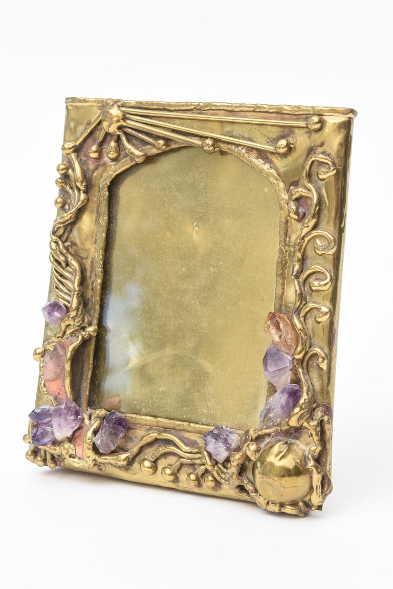 Brass, Amethyst and Quartz Hand Forged Picture Frame Desk Accessory ...