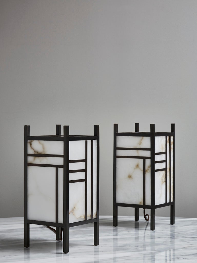 Brass and Alabaster Andon Table Lamp by Glustin Luminaires For Sale at ...