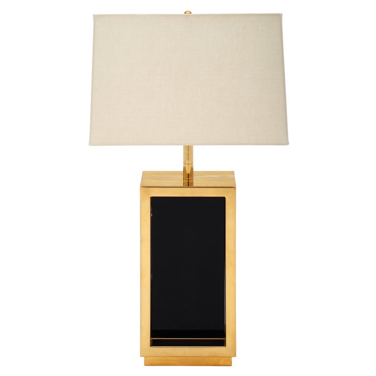 Brass and Black Glass Midcentury Lamp at 1stDibs