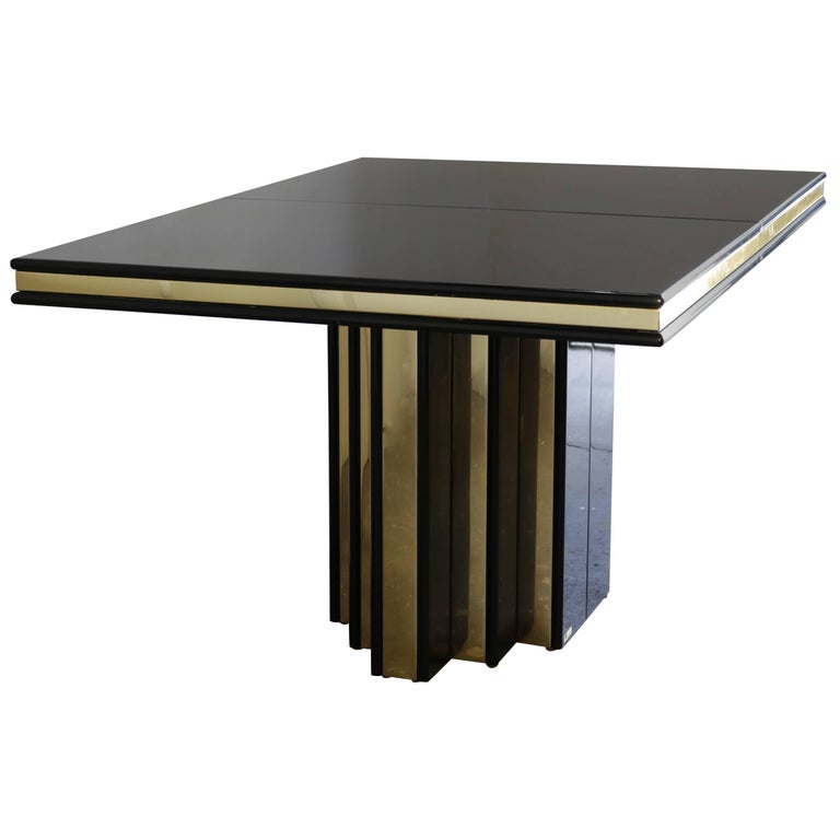 Brass and Black Lacquer Dining Table by Roger Rougier For Sale at 1stDibs