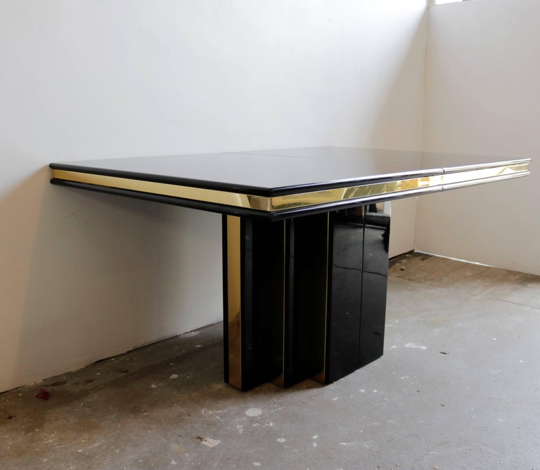 Brass and Black Lacquer Dining Table by Roger Rougier For Sale at 1stDibs