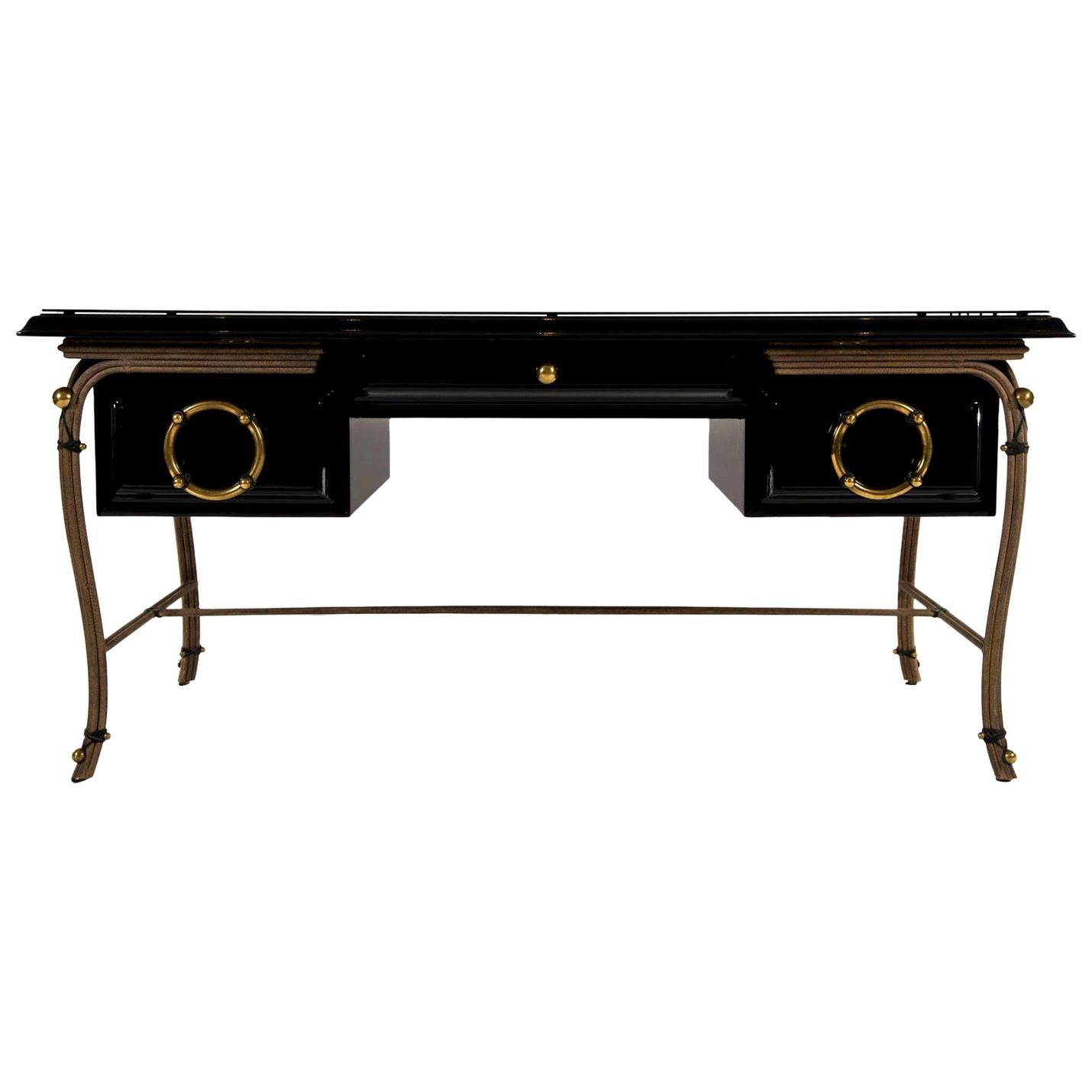 Brass and Leather Mastercraft Desk at 1stDibs