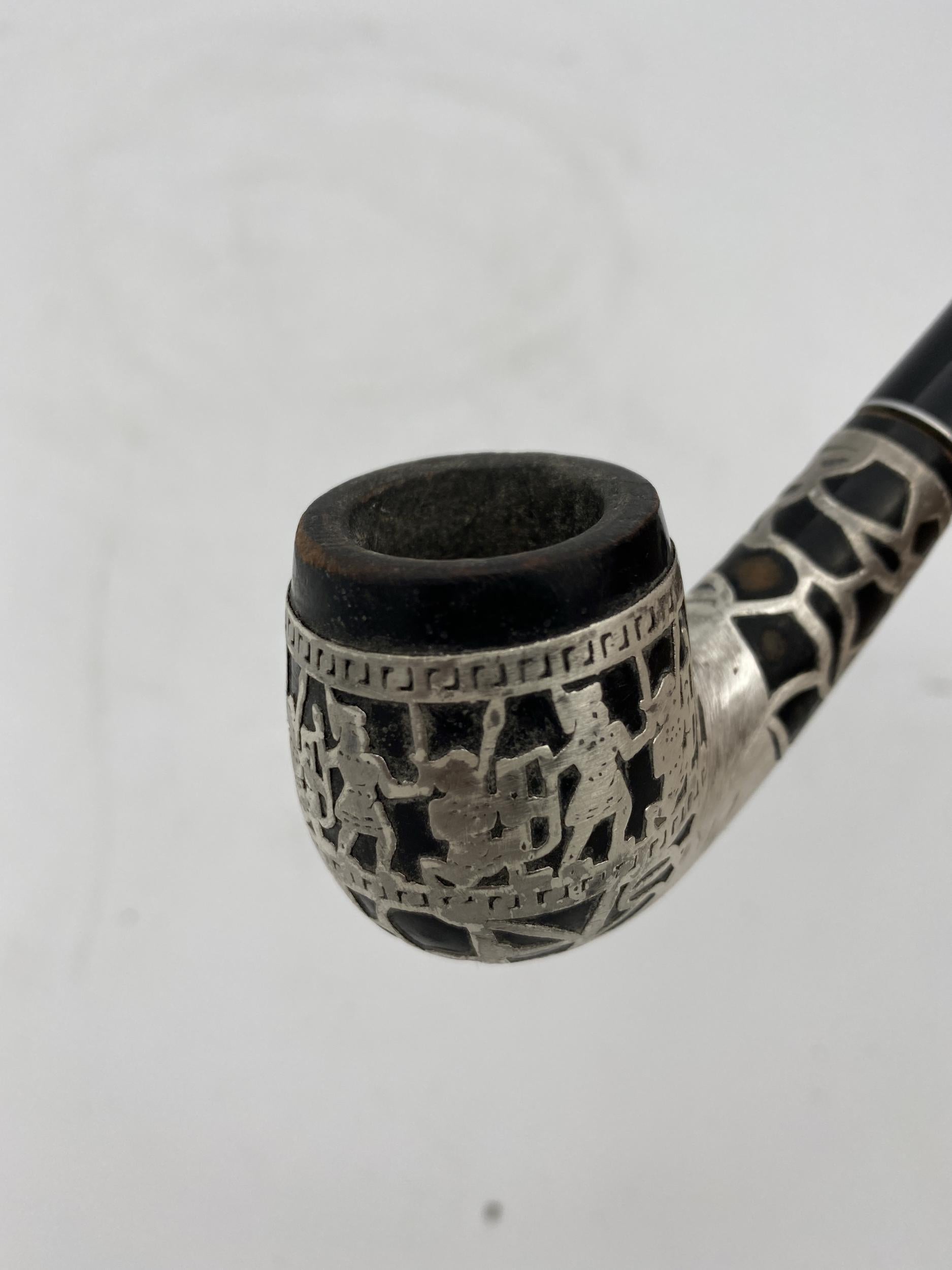 Brass and Bloodwood Pipe Holder by Dunhill w/ Silver Medico Pipe For ...