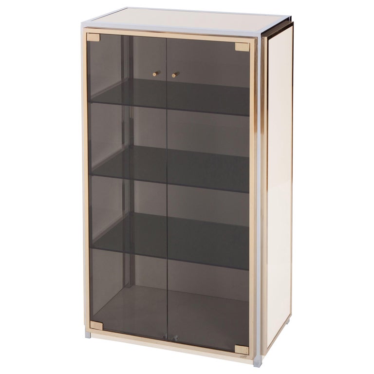 Brass and Chrome Renato Zevi Vitrine Showcase with Glass Doors, Italy ...