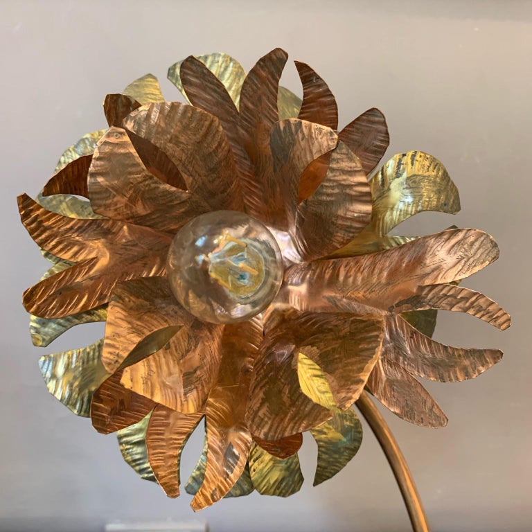Brass and Copper Vintage Italian Flowers Table Lamp, 1950s at 1stDibs