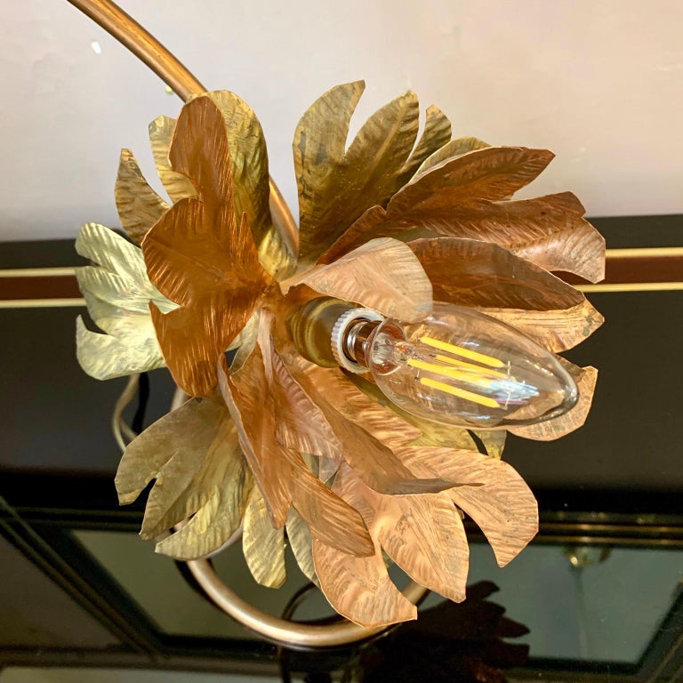 Brass and Copper Vintage Italian Flowers Table Lamp, 1950s at 1stDibs