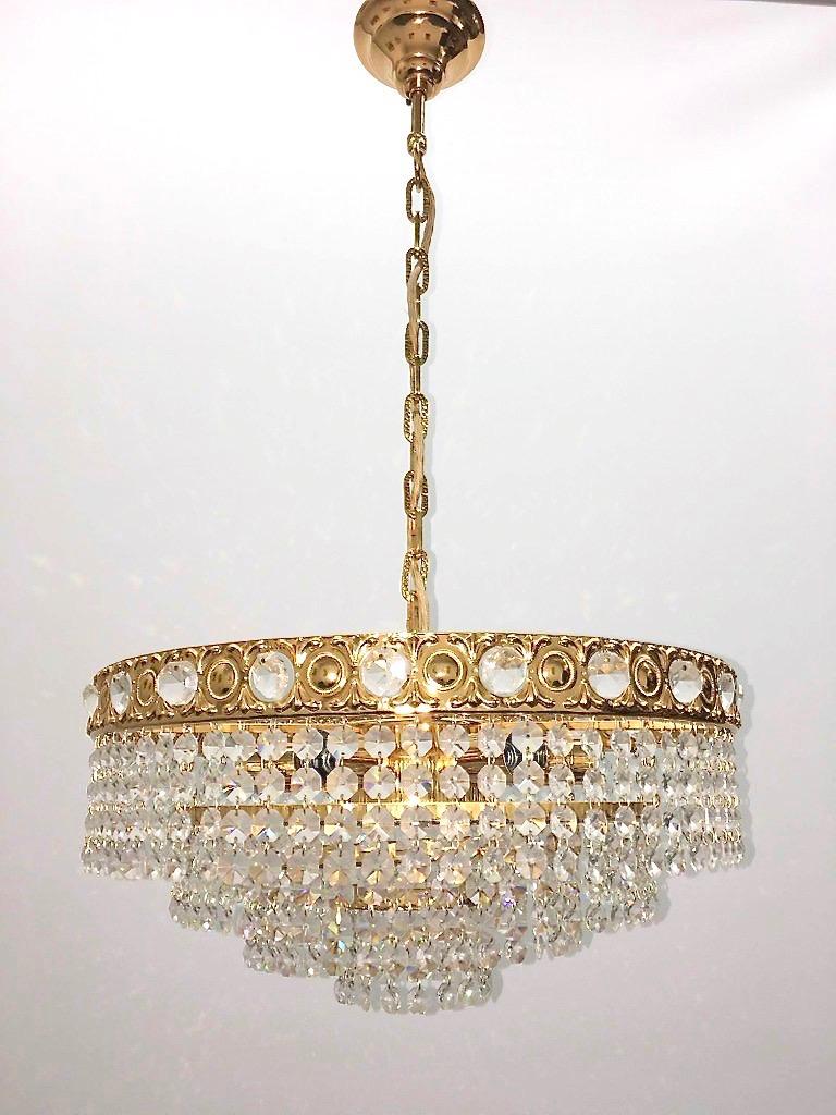 Brass and Crystal Glass Waterfall Chandelier, Soelken Leuchten, Germany ...