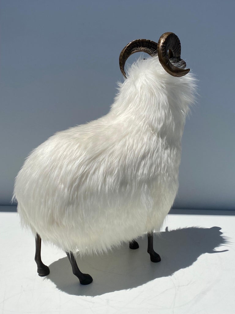 Brass and Fur Ram / Sheep Sculpture For Sale at 1stDibs | ram furry
