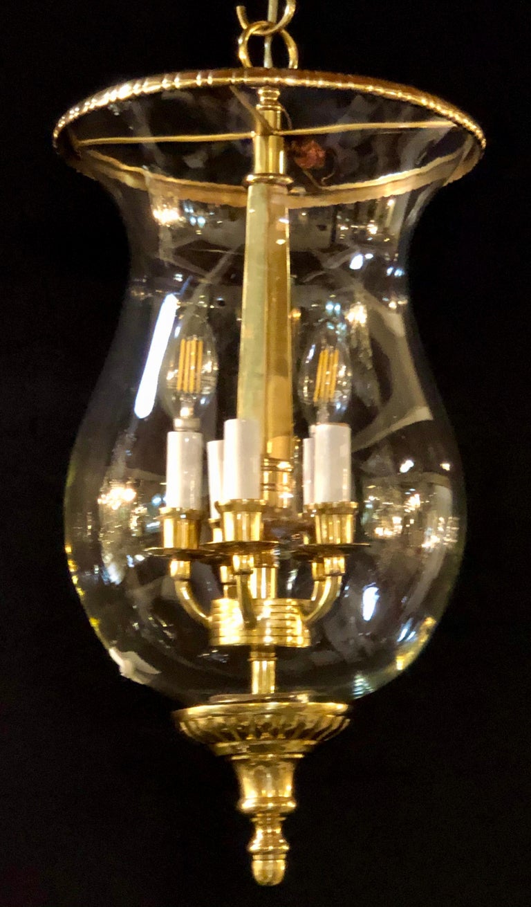 Brass and Glass Bell Jar Five-Light Chandeliers or Pendants a Pair at ...