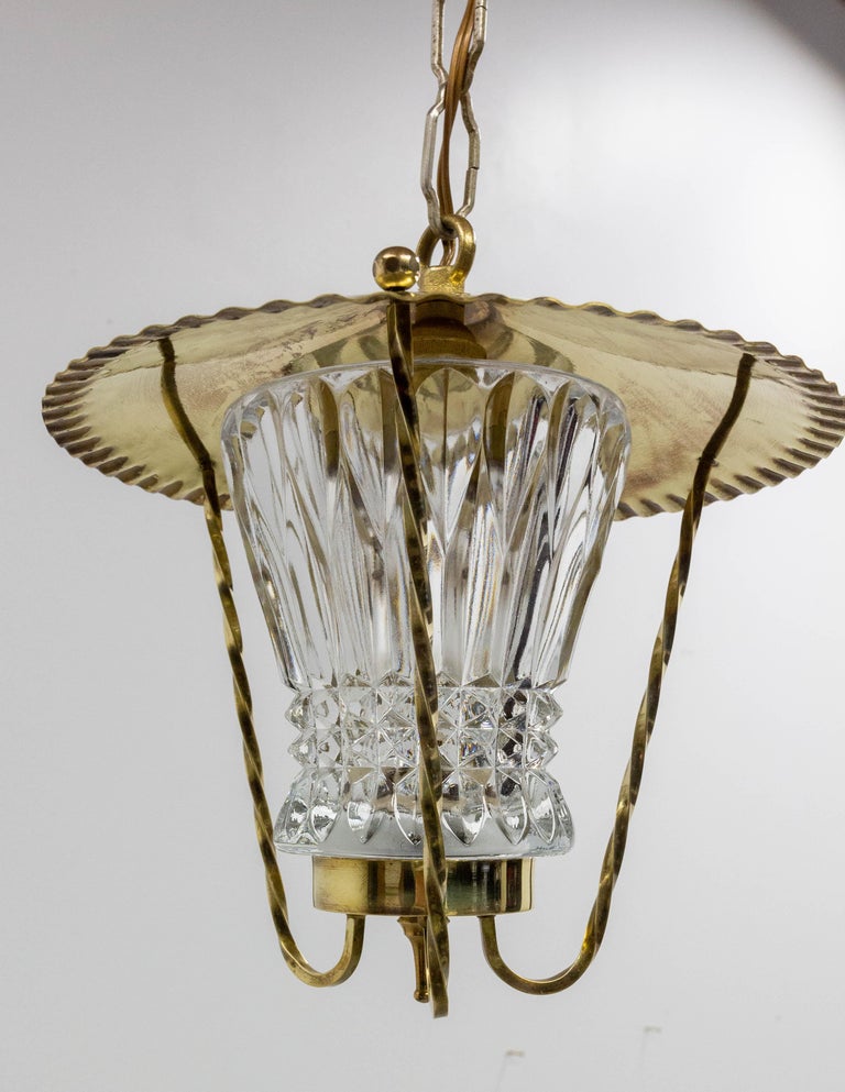 Brass and Glass Ceiling Lamp Lustre French Lantern, circa 1960 For Sale ...