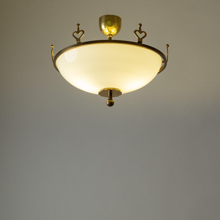 Brass and Glass Ceiling Light, circa 1940 at 1stDibs