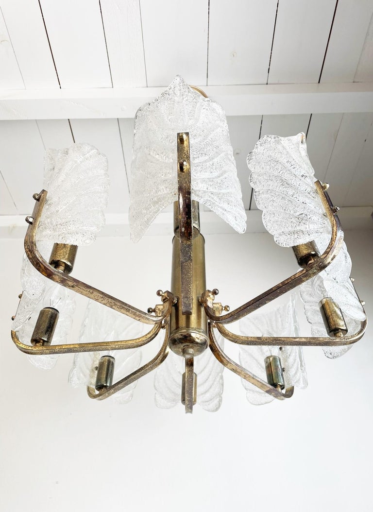 Brass and Glass Chandelier by Carl Fagerlund for Orrefors, 1960s For ...