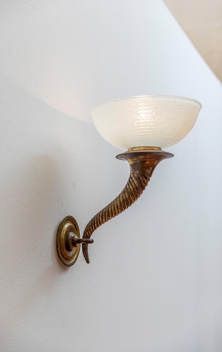 Brass and Glass Cornucopia Wall Light Attributed to Napoleone ...