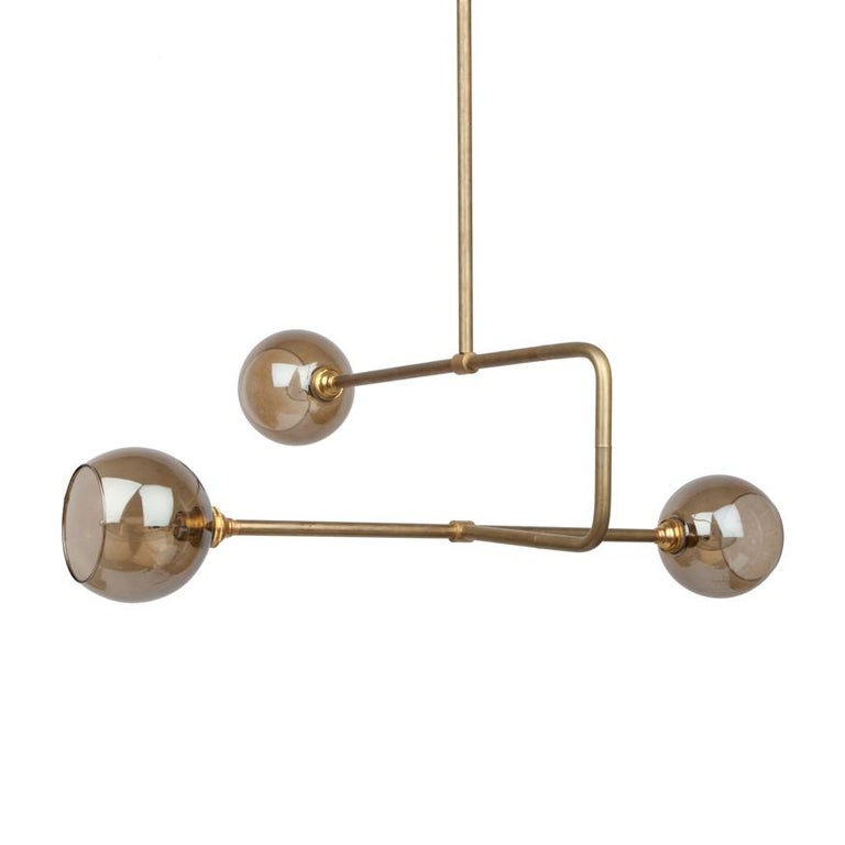 Brass and Glass Globe Triple Circuit Pendant Light For Sale at 1stDibs