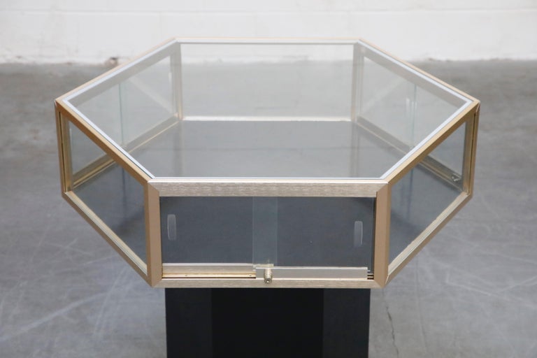 Brass and Glass Hexagonal Display Showcase Center Table, circa 1970s at ...