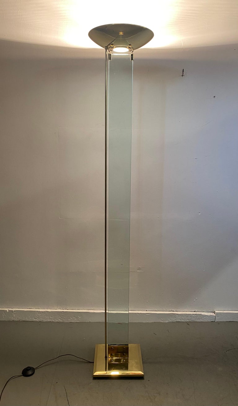 Brass and Glass Italian Torcher, Floor Lamp, Attributed to Mauro ...