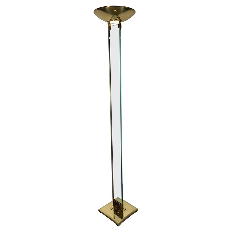 Brass and Glass Italian Torcher, Floor Lamp, Attributed to Mauro ...