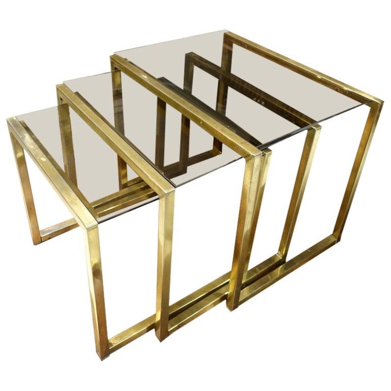 Brass and Glass Nesting Tables, Italy, 1970s For Sale at 1stDibs
