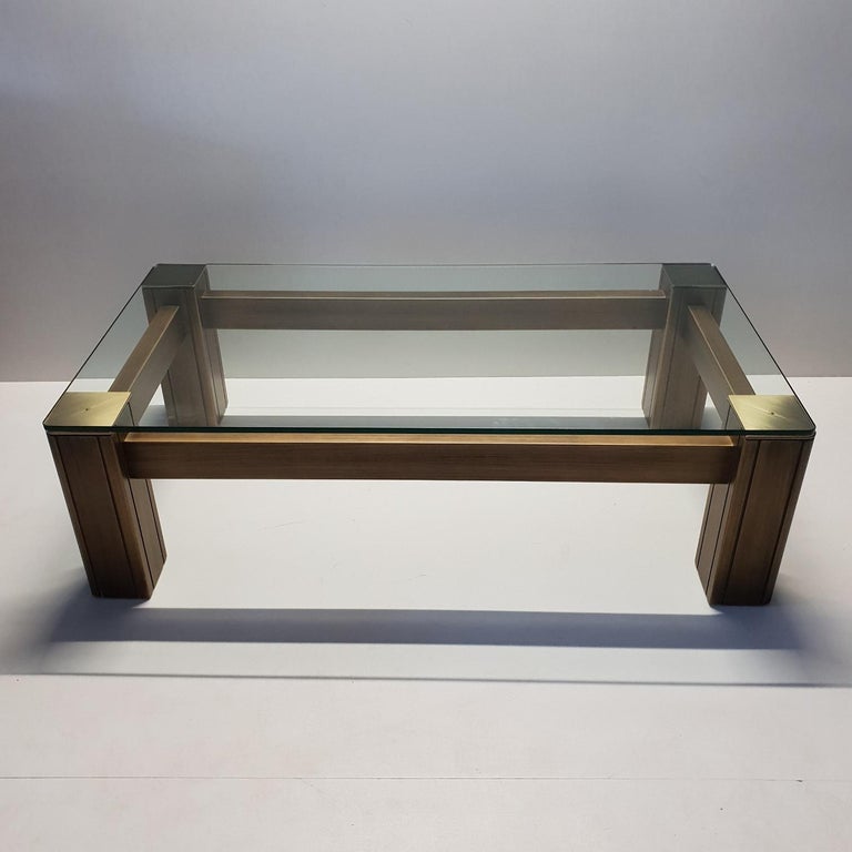 Brass and Glass Rectangular Robust Coffee Table, 1990s For Sale at 1stDibs